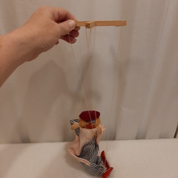 Unbranded | Toys | Vintage Hand Crafted Clown Wooden String Puppet ...
